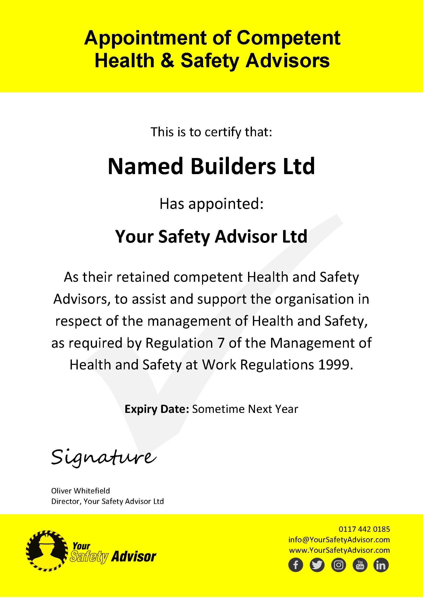Retained Health & Safety Advisor Service for Builders and Contractors
